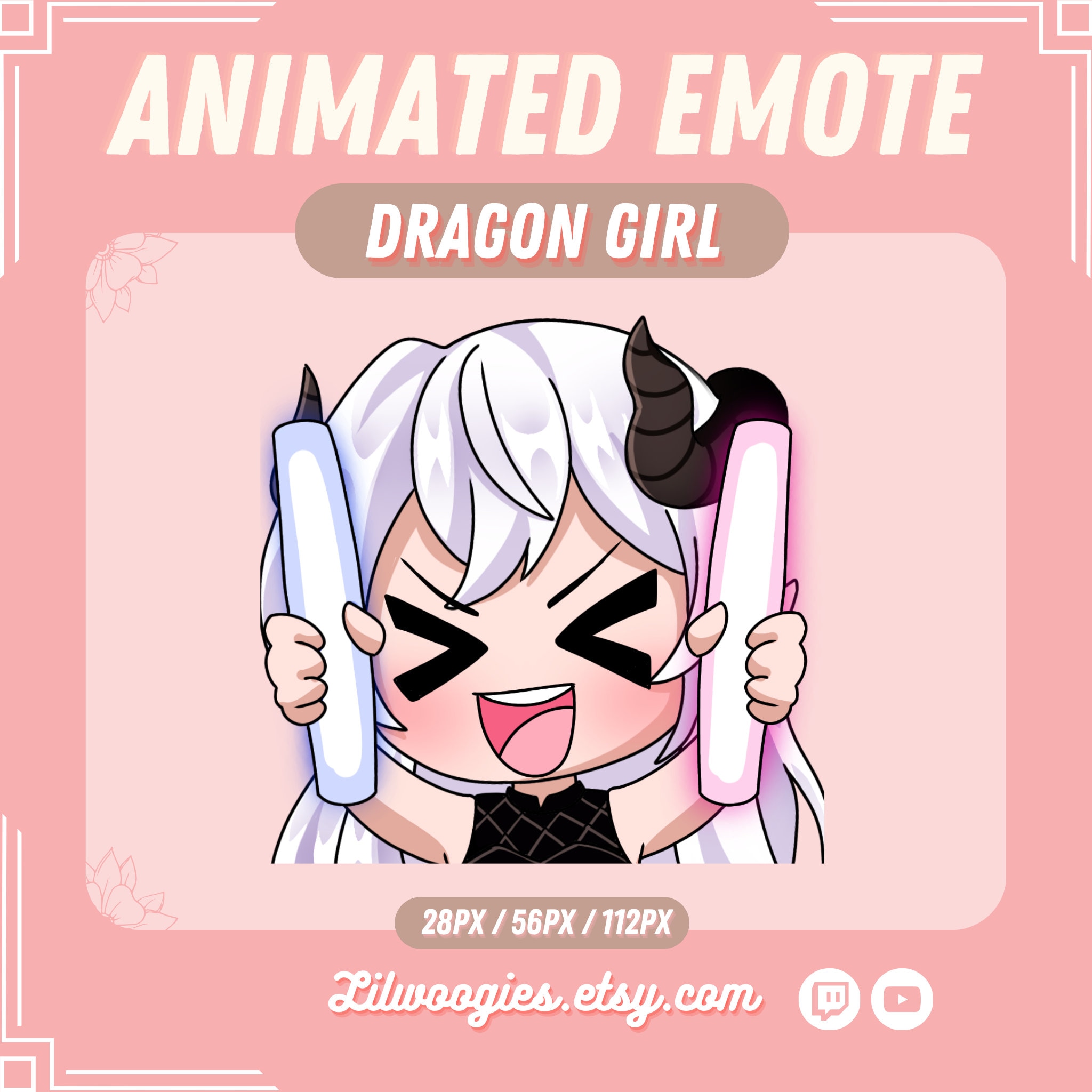 Animated Twitch Emote, Dragon Girl Emote, Cute Anime Girl Emote, Funny ...
