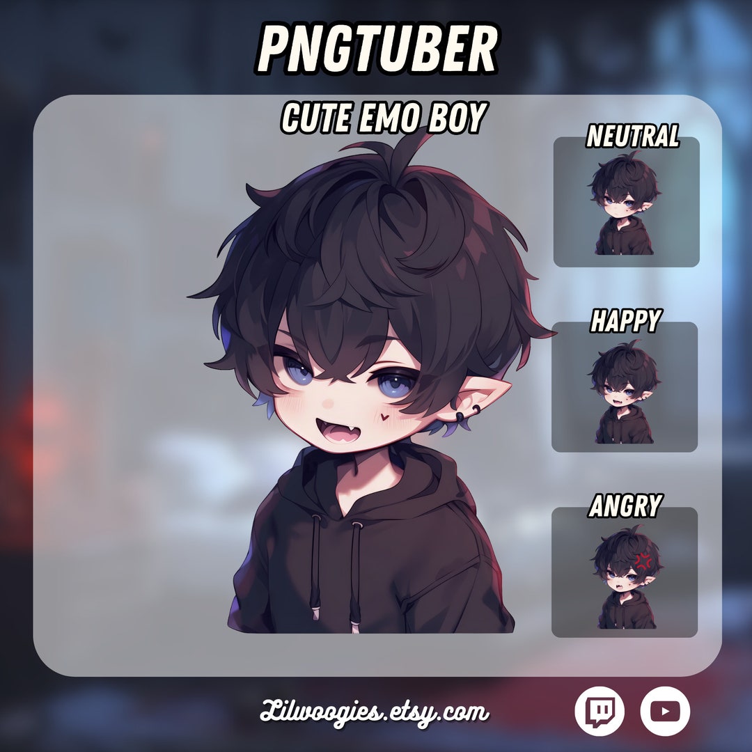 Emo Boy Elf Pngtuber | Kawaii | Gothic | Ready for Twitch | Vtuber ...