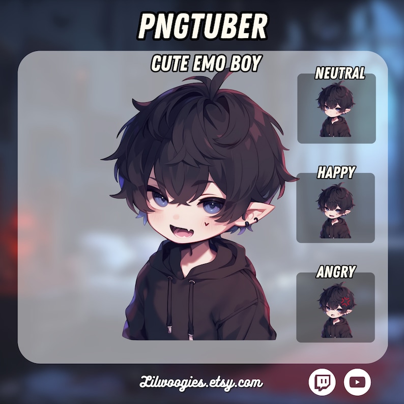 Emo Boy Elf Pngtuber | Kawaii | Gothic | Ready for Twitch | Vtuber ...