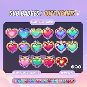 Sub Badges Cute Hearts for Subscribers - Twitch Sub Badges - Twitch Bit ...