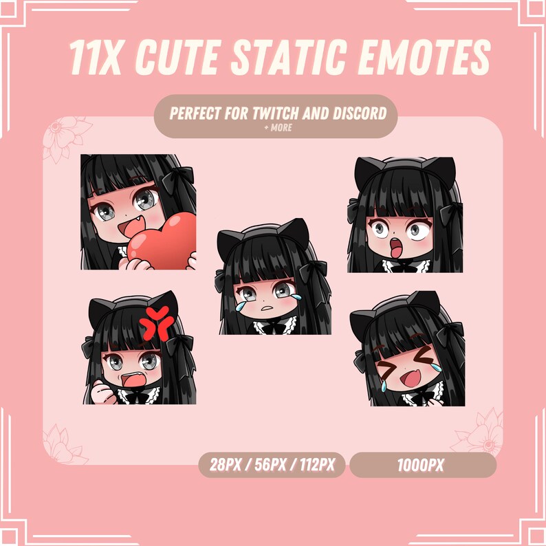 Black Gothic Maid Twitch Emotes, Twitch Sub Emotes, Anime Girl Emotes ...