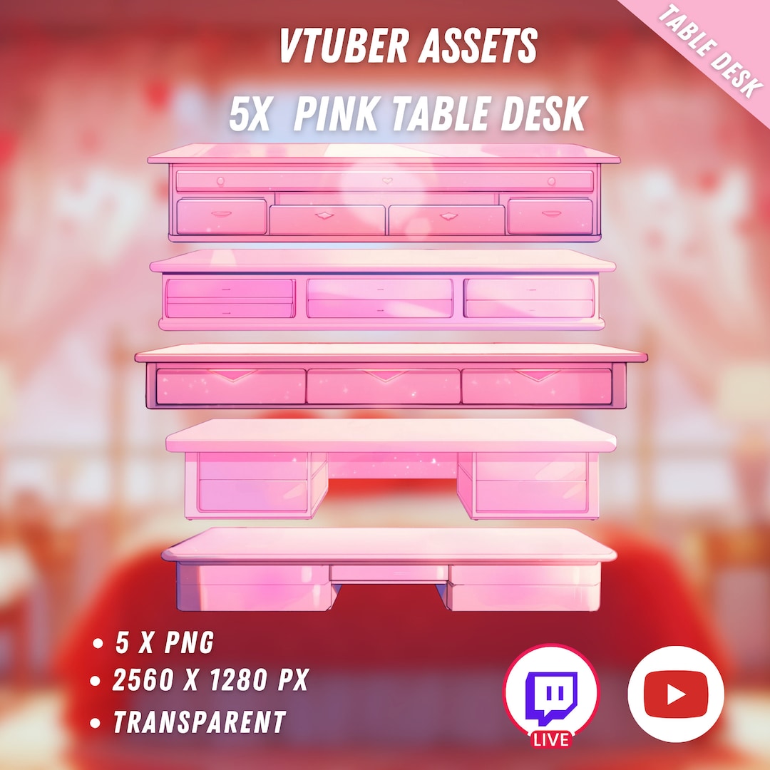 Vtuber Pink Table Desks 5x | Pngtuber | Transparent Props | Cute ...