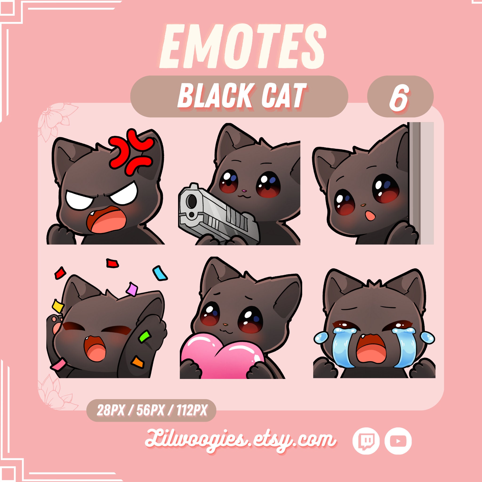6x Black Cat Twitch Emotes, Discord Emotes, Black Cat Twitch Emote Pack ...