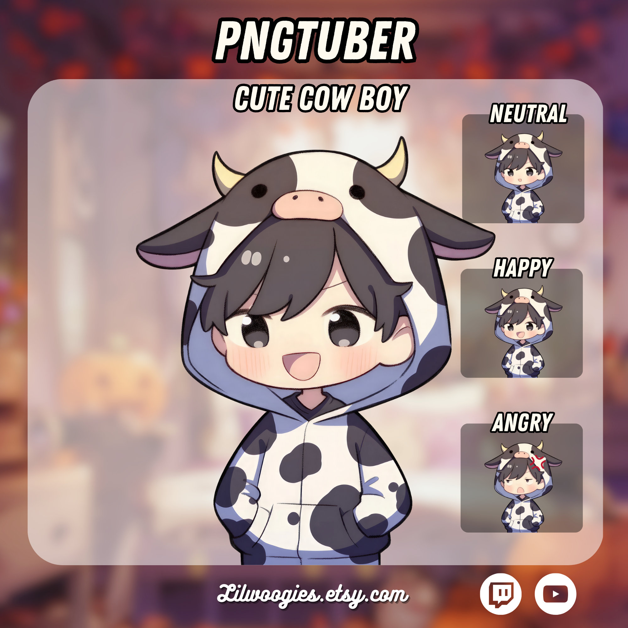 Cute Cow Boy Pngtuber Kawaii Ready for Twitch Vtuber Avatar Streaming ...