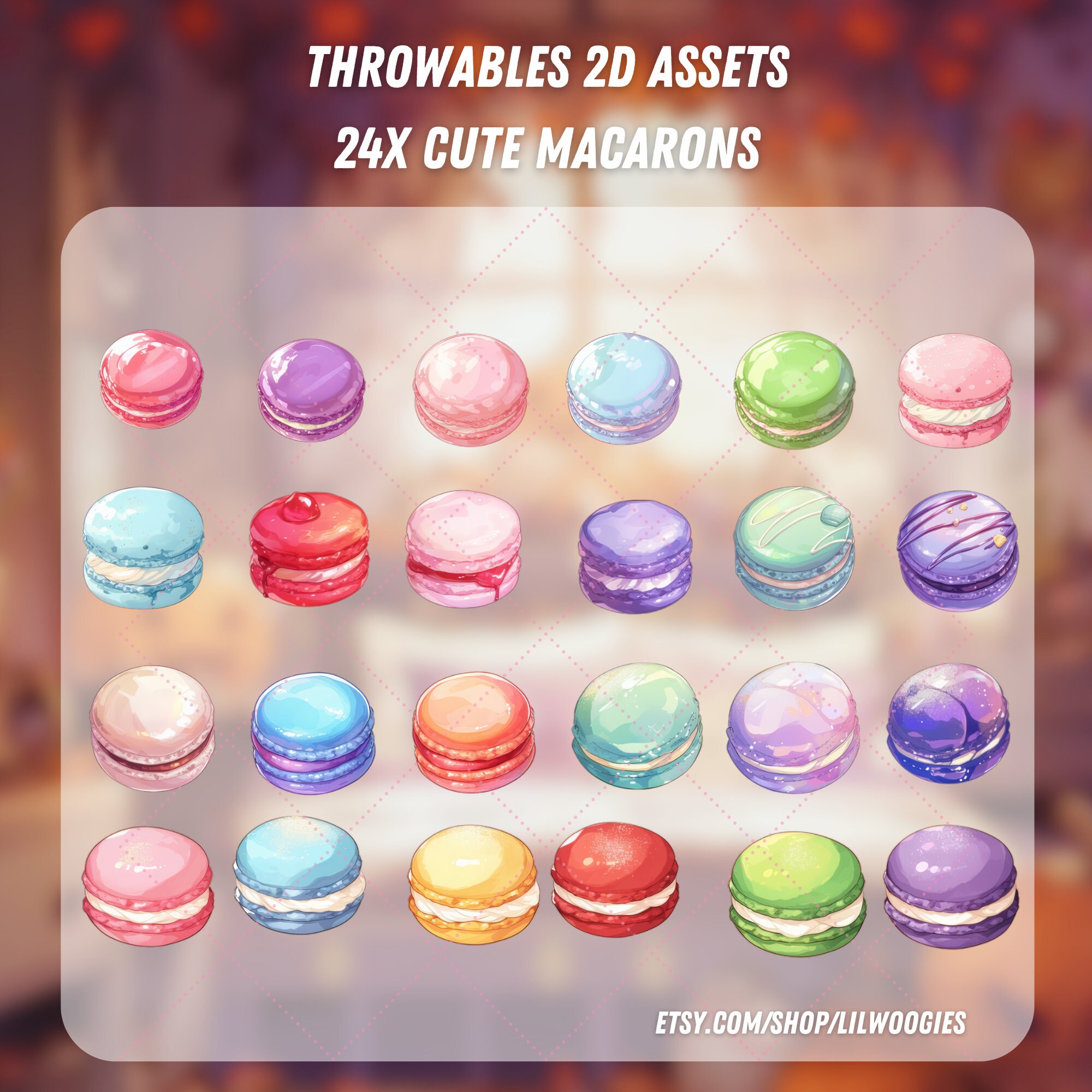 Bundle of Throwable Cute Macarons Assets 24x | Transparent | Kawaii | 2D Digital Assets ...