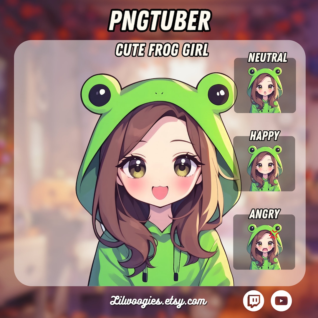 Cute Frog Girl Pngtuber | Chibi Kawaii | Ready for Twitch | Vtuber Avatar Streaming | Vtuber ...