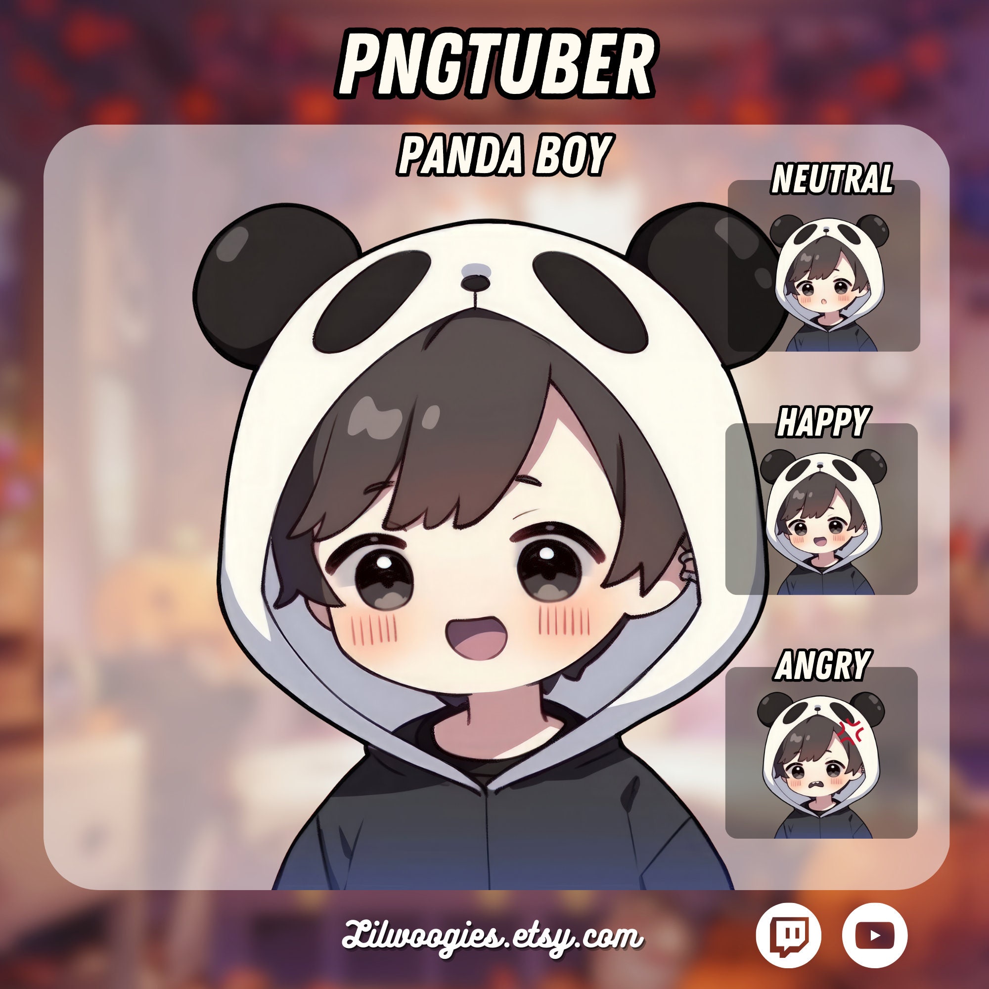 Cute Panda Boy Pngtuber | Kawaii | Ready for Twitch | Vtuber Avatar ...