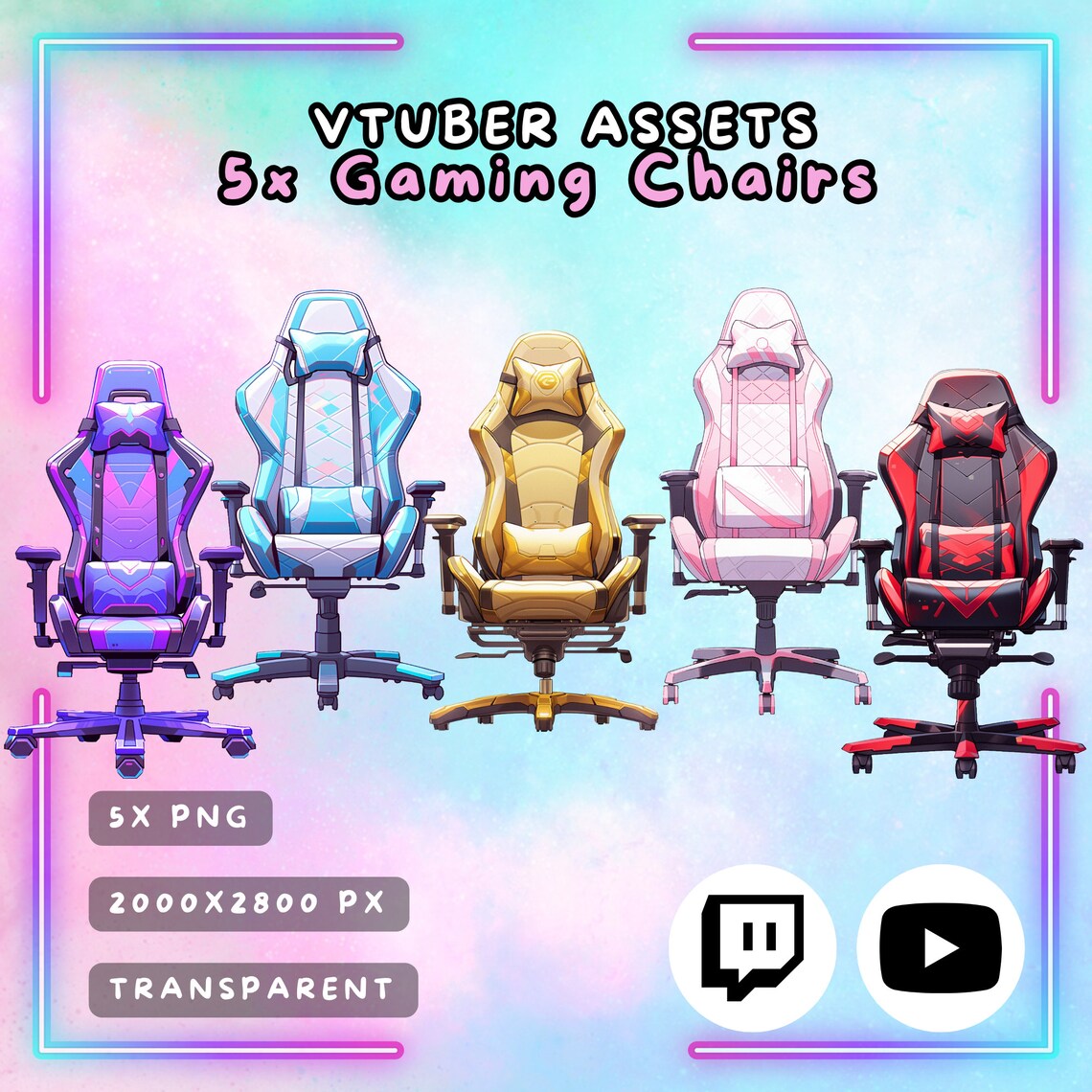 5x Vtuber Gaming Chairs Transparent Cute Kawaii Pink - Etsy