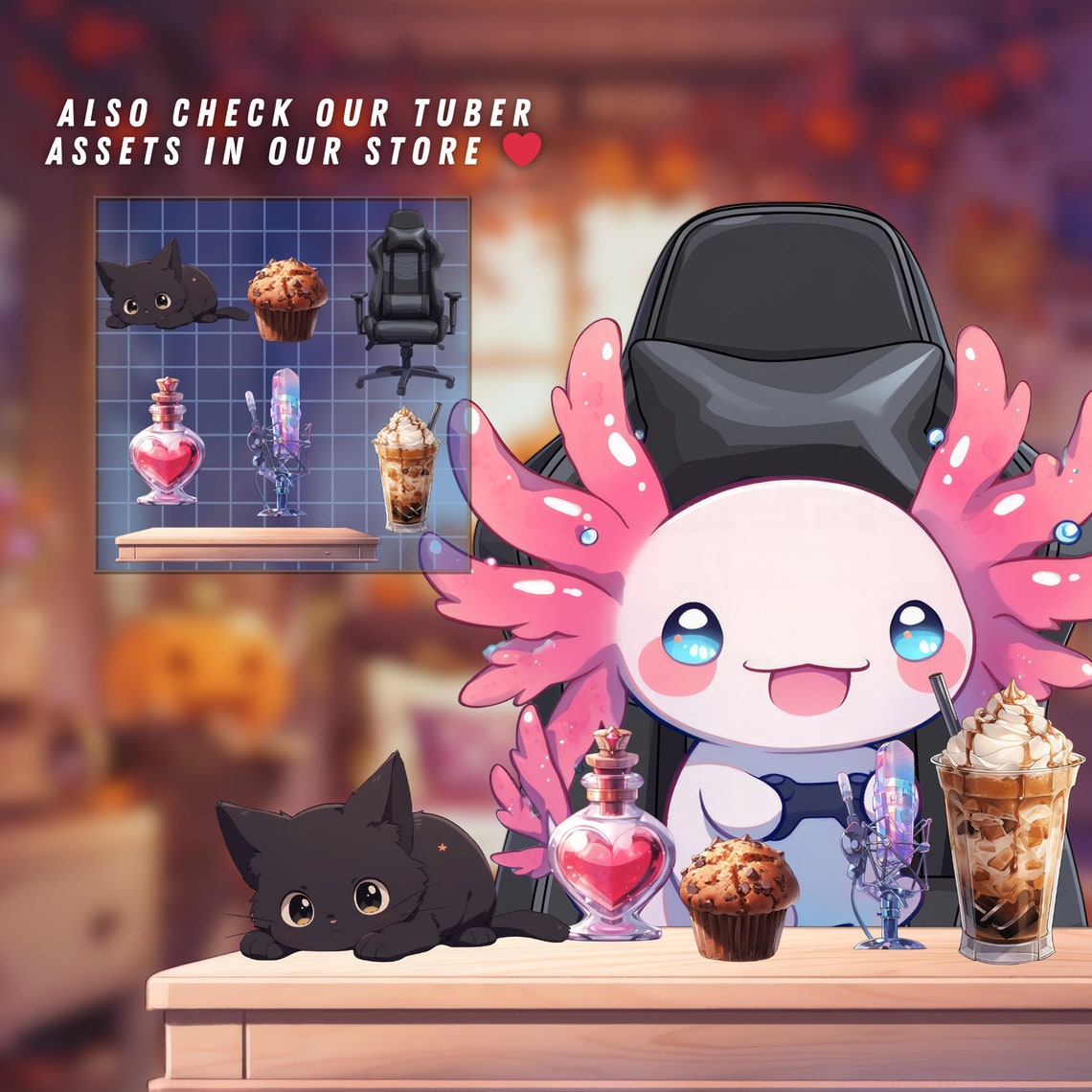 Chibi Gamer Axolotl Pngtuber | Kawaii | Ready for Twitch | Vtuber ...