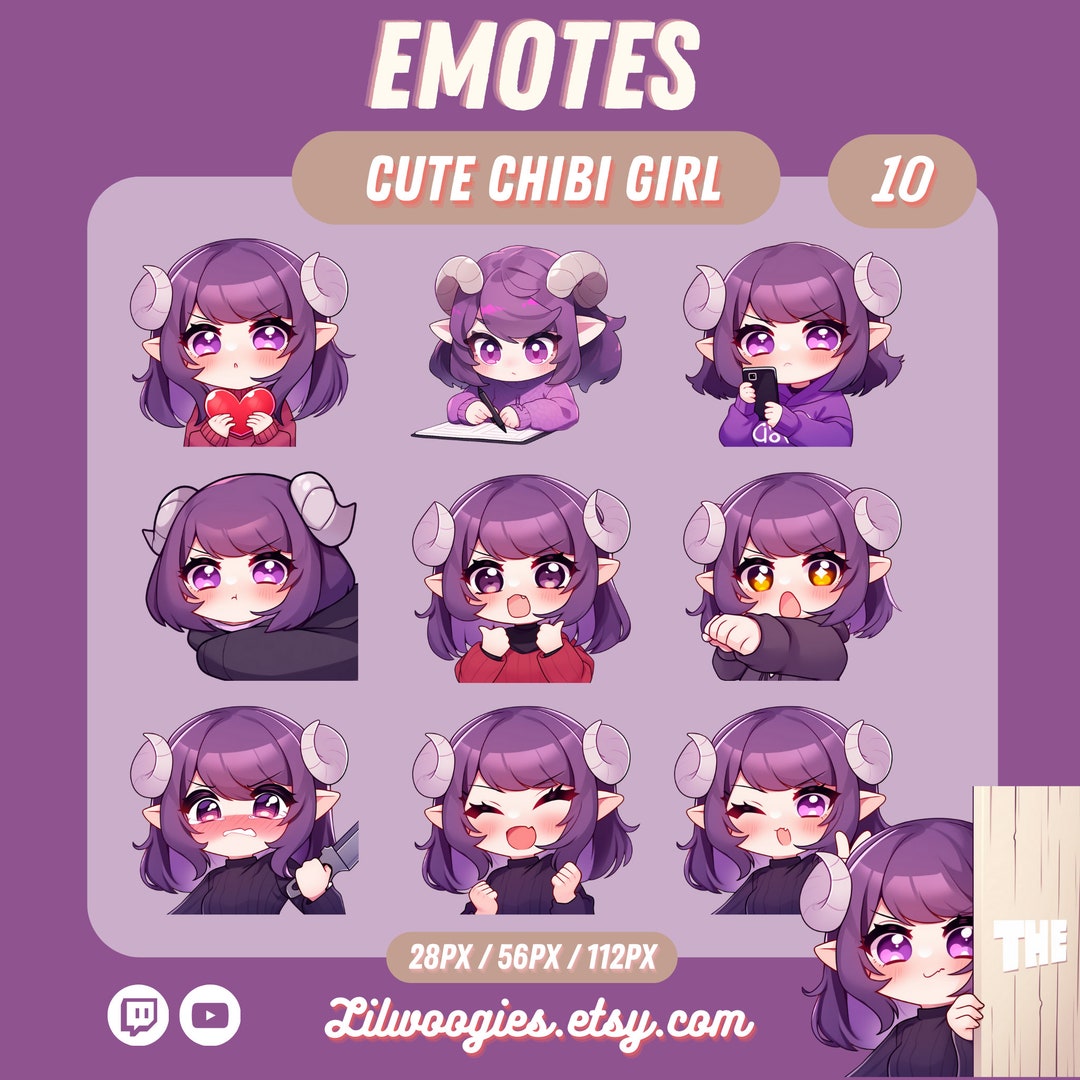 Cute Chibi Girl EMOTES (10) | Twitch | Youtube | Discord | Streaming ...