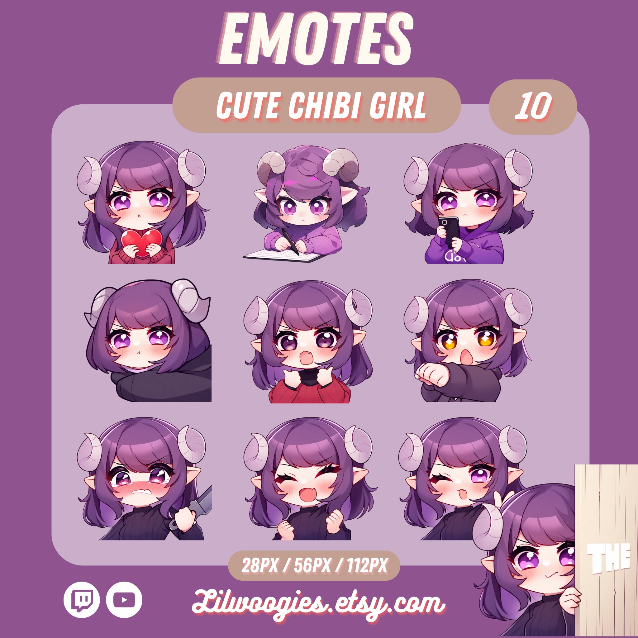 Cute Chibi Girl EMOTES 10 Twitch Youtube Discord Streaming Cute Kawaii ...