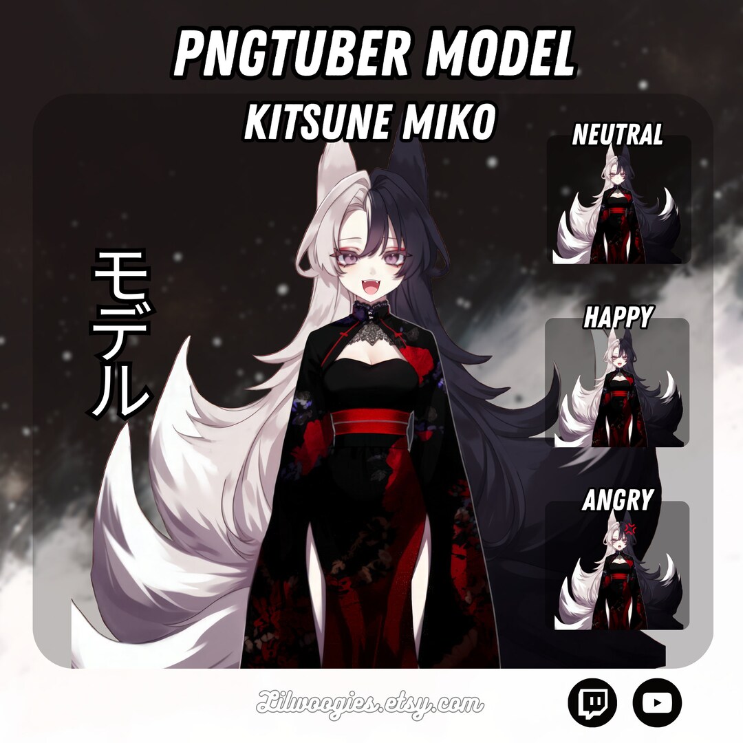 Cute Kitsune Girl Miko Pngtuber | Kawaii | Ready for Twitch | Vtuber ...