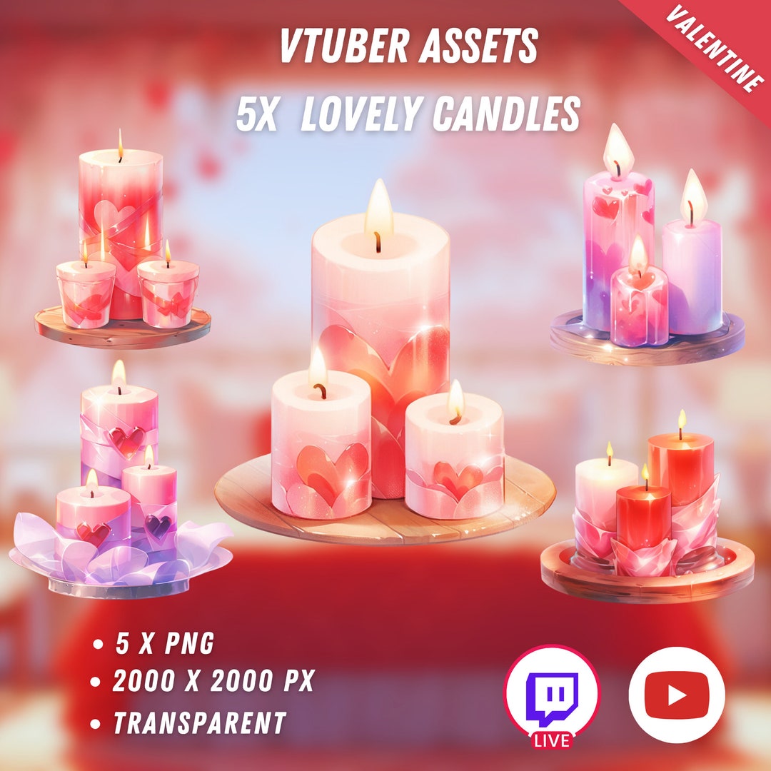 5x Valentine Candles | Love-themed Candles | Vtuber Assets | Anime ...