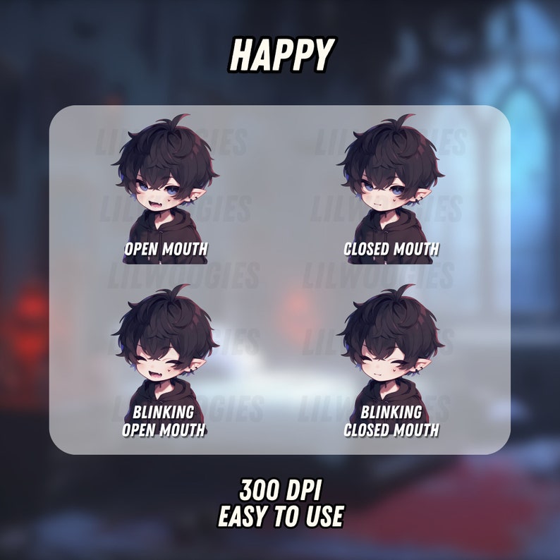 Emo Boy Elf Pngtuber | Kawaii | Gothic | Ready for Twitch | Vtuber ...