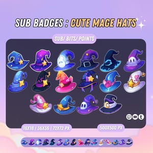 Cute Mage Hats Badges for Twitch Subscribers - Twitch Sub Badges - Twitch Bit Badges - Halloween ...