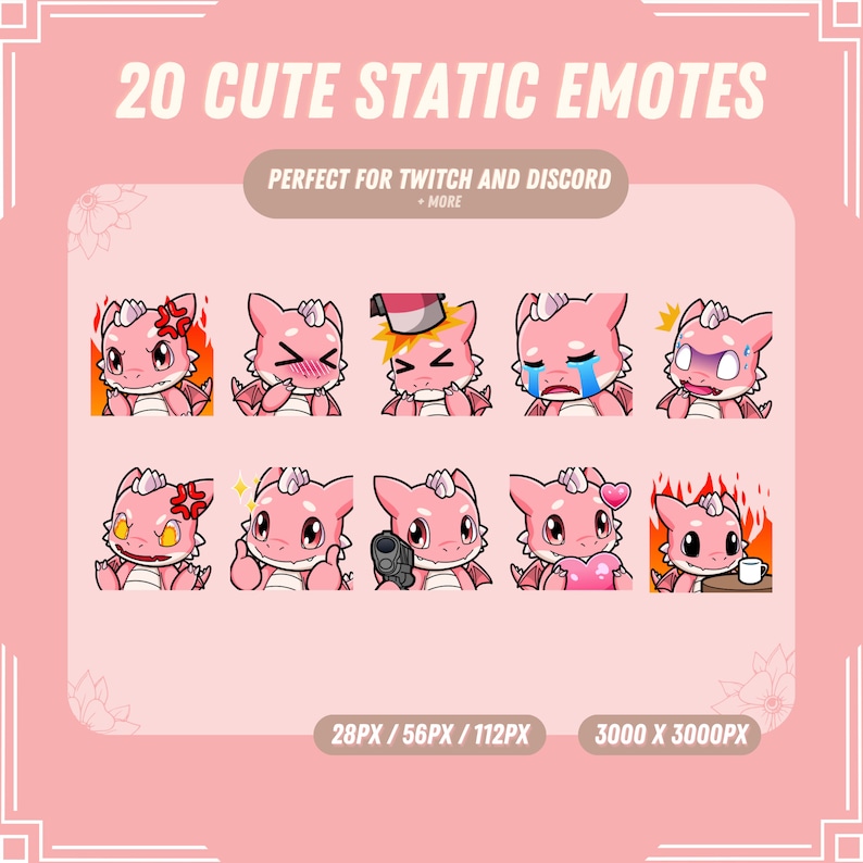 21 Pink Baby Dragon Twitch Emotes, Twitch Sub Emotes, Chibi Emotes ...