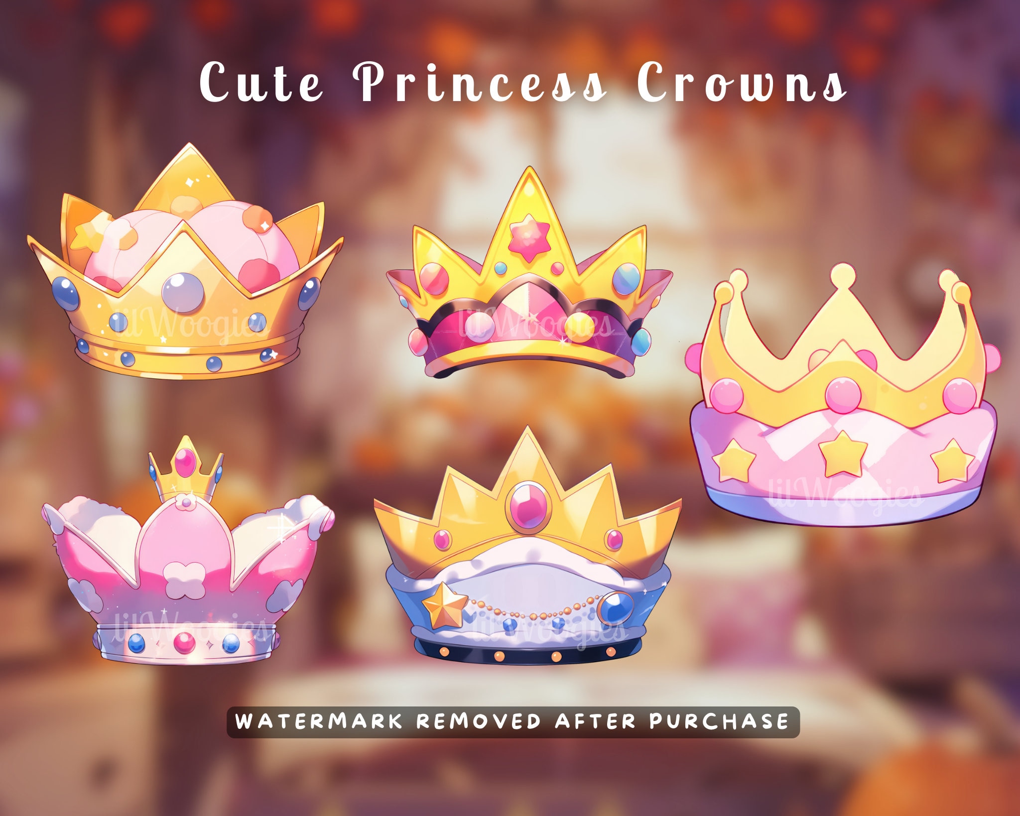 5x Vtuber Princess Crowns Cute Kawaii Royalty Cozy Queens Hats Digital ...