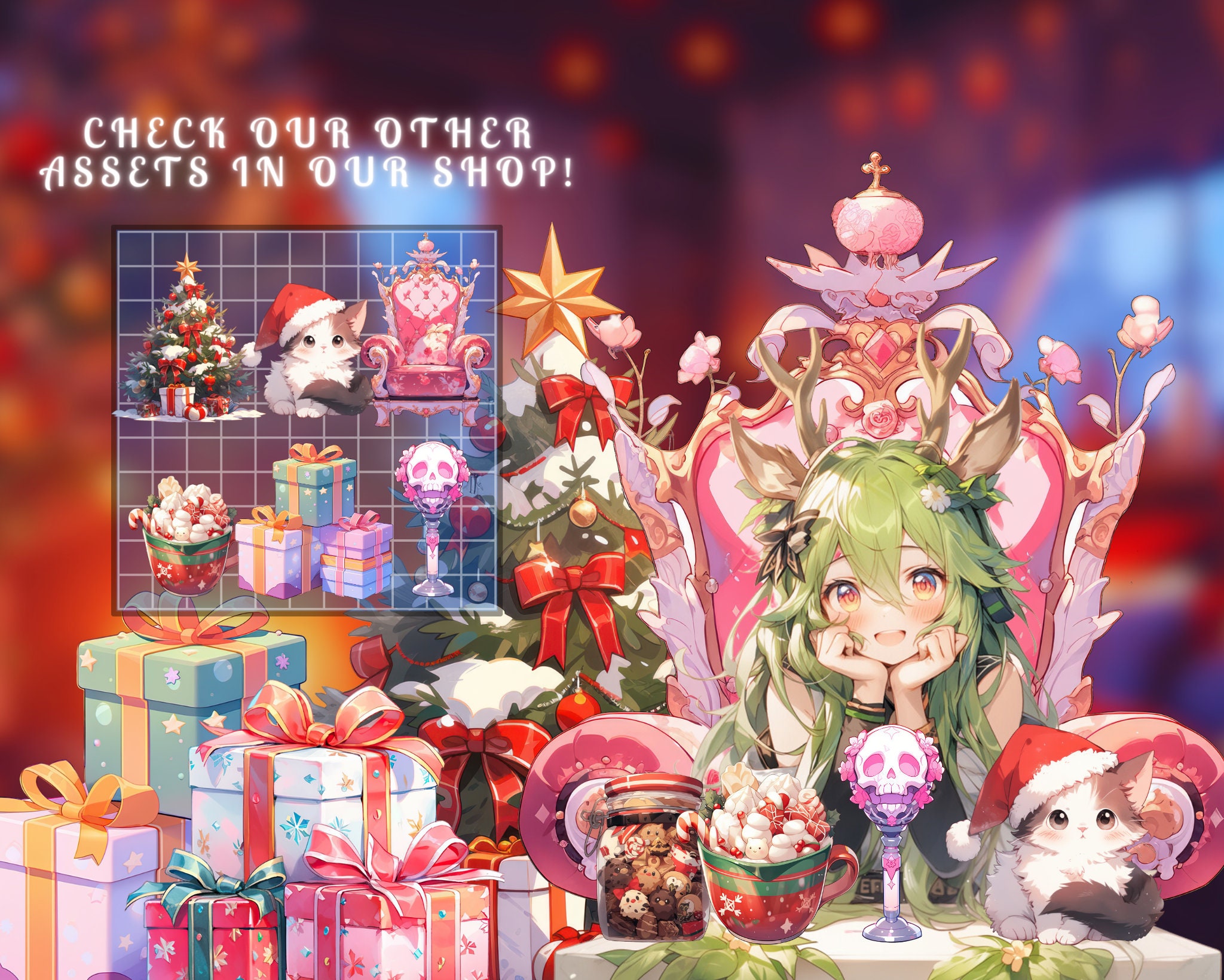 5x Vtuber Christmas Cats Transparent Cute Kittens Kawaii Xmas Overlay ...