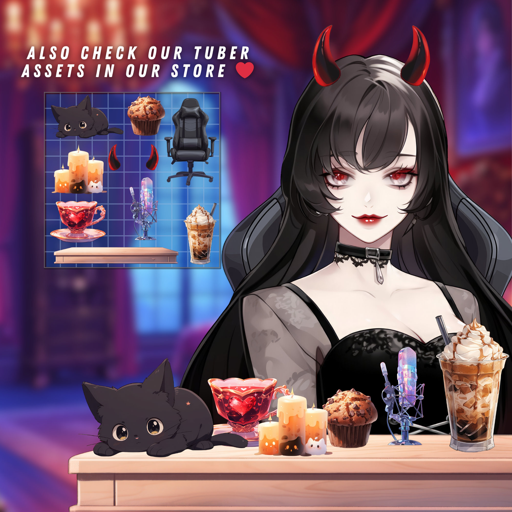 Vampire Girl Lilith Pngtuber | Kawaii | Ready for Twitch | Vtuber ...