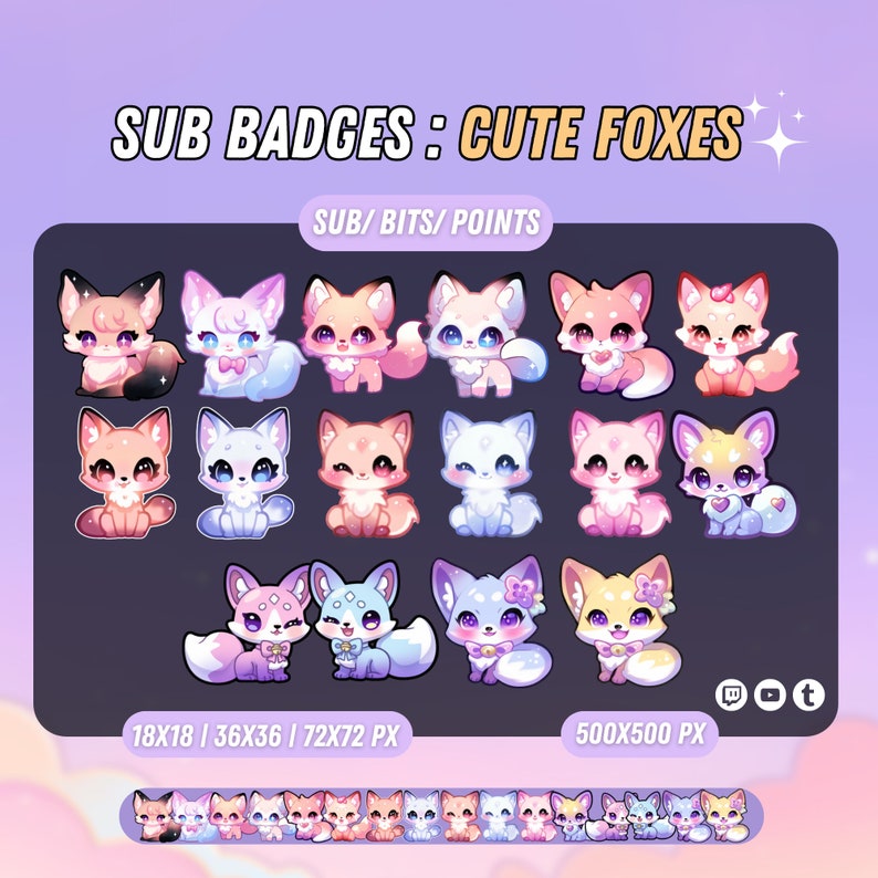 Sub Badges Cute Foxes , Twitch Bit Badges, Sub Badges for Twitch ...