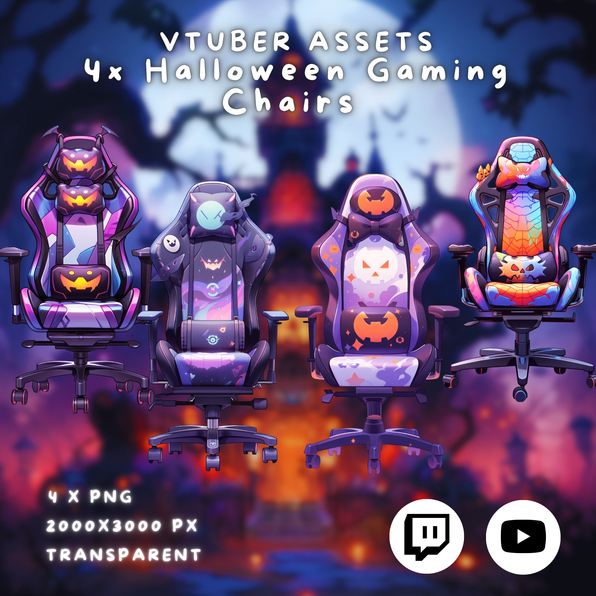 4x Vtuber Halloween Gaming Chairs | Pngtuber | Transparent | Cute ...