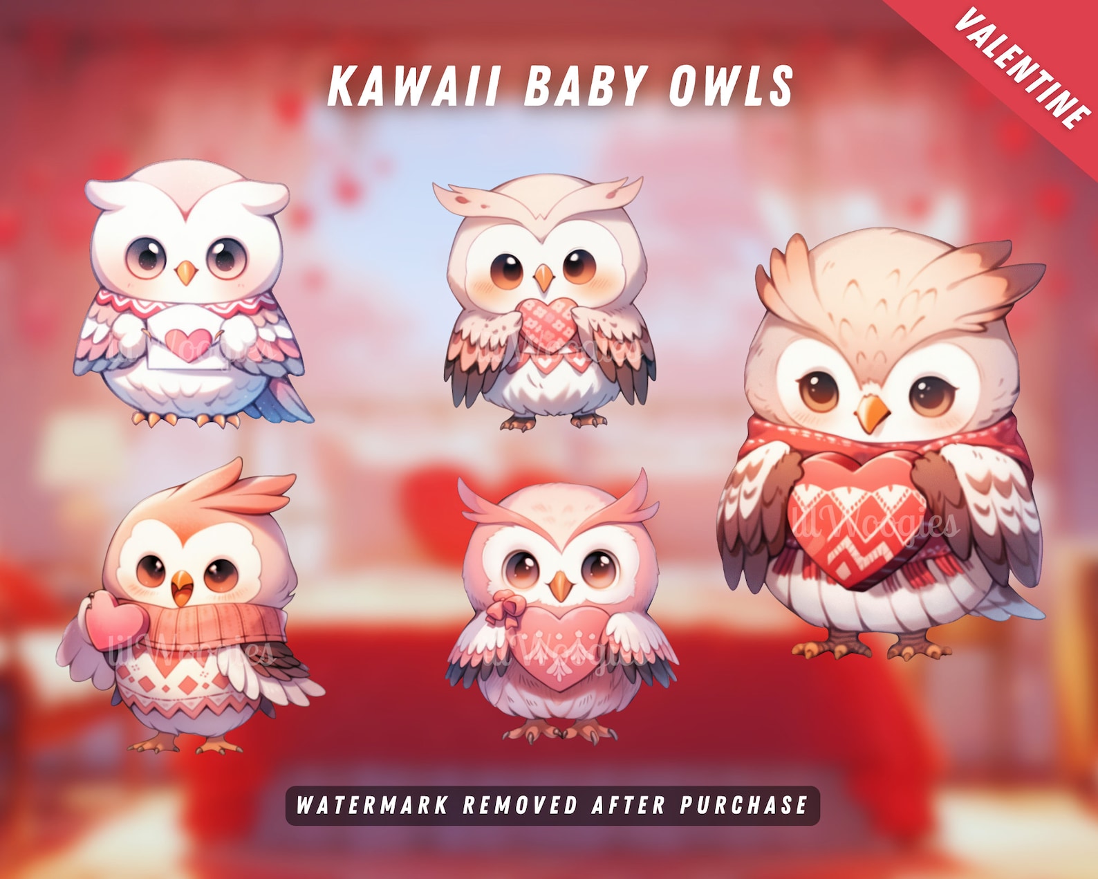 5x Cute Baby Valentine Owl | Vtuber Assets | Fantasy Pets | Anime ...