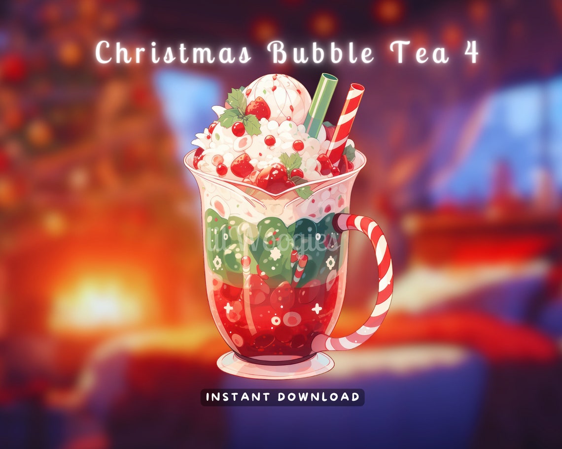 Christmas Vtuber Bubble Tea 5x Transparent Xmas Beverage Cozy Digital ...