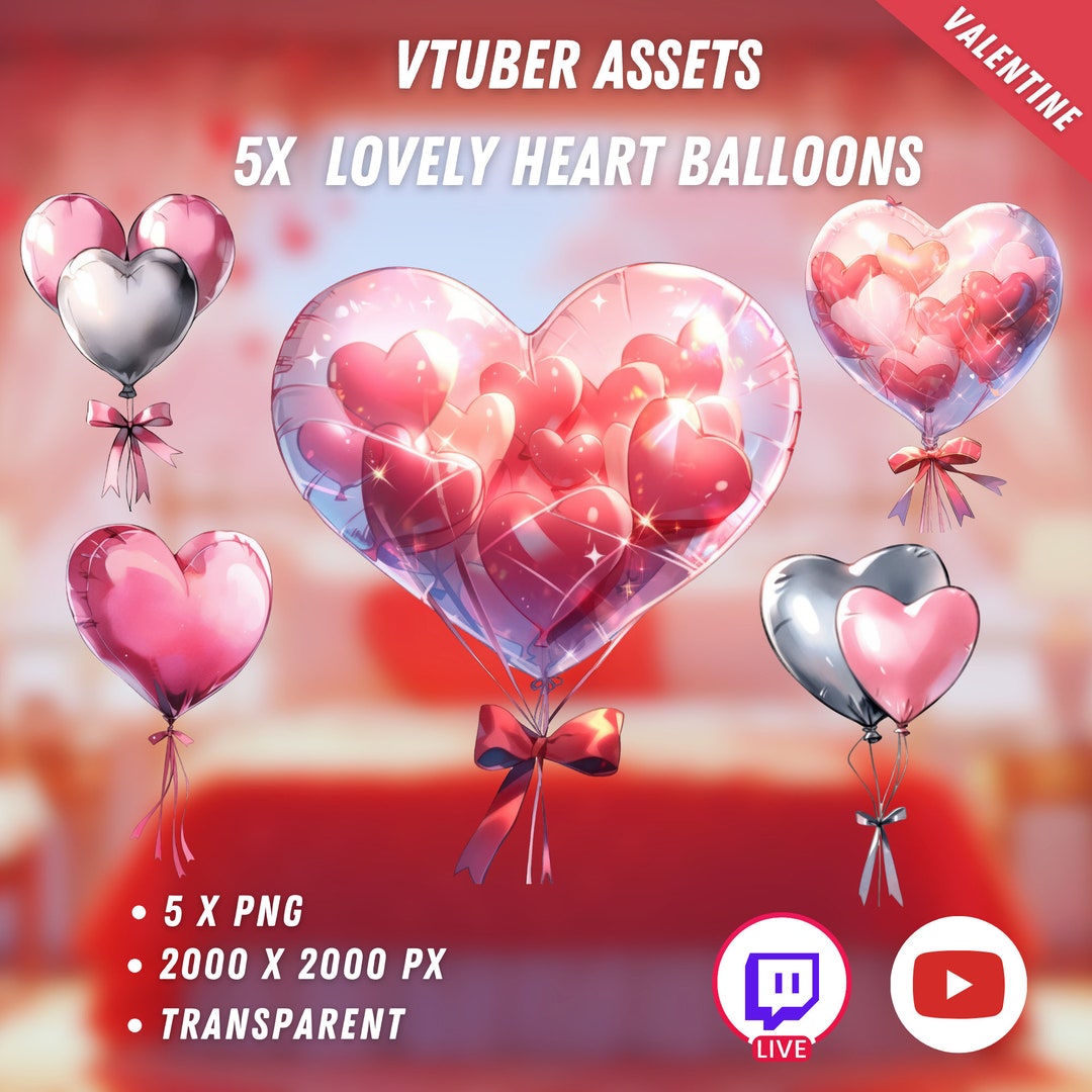 5x Romantic Valentine Balloons | Vtuber Assets | Romance Heart | Anime ...