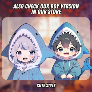 Cute Shark Girl Pngtuber | Kawaii Chibi | Ready for Twitch | Vtuber ...