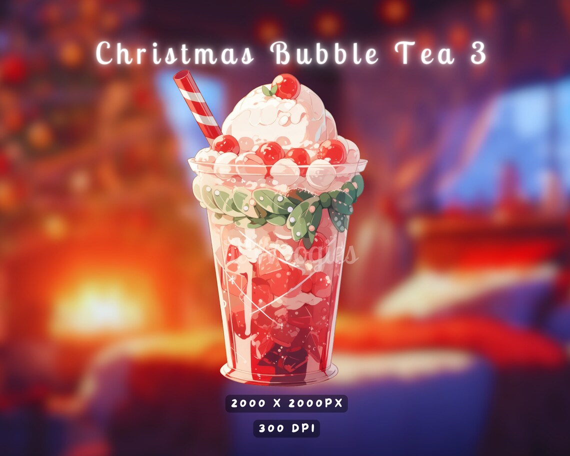 Christmas Vtuber Bubble Tea 5x Transparent Xmas Beverage Cozy Digital ...