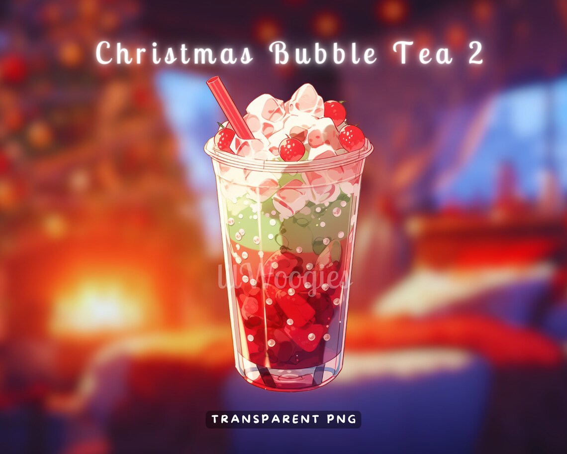 Christmas Vtuber Bubble Tea 5x Transparent Xmas Beverage Cozy Digital ...