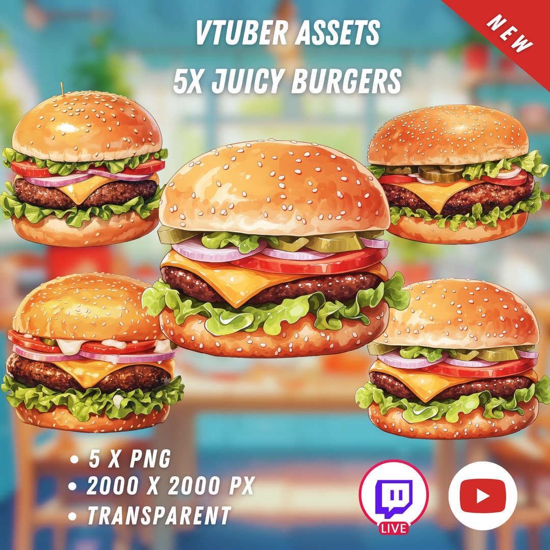 Vtuber Juicy Burgers 5x | Pngtuber | Transparent Props | Cute Fastfood ...