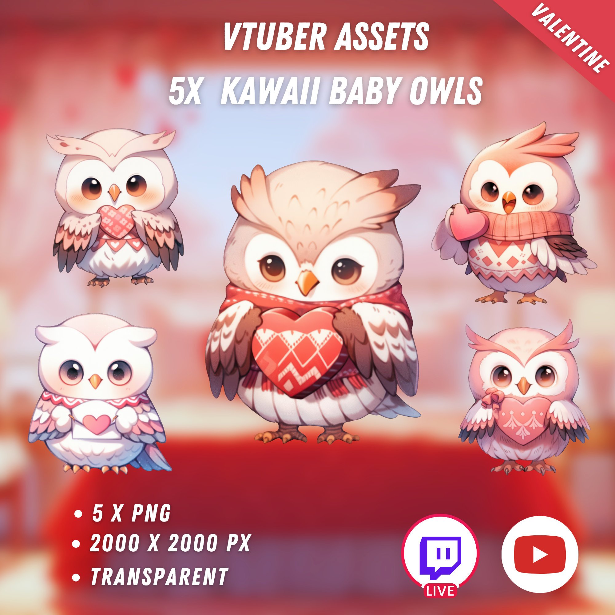 5x Cute Baby Valentine Owl | Vtuber Assets | Fantasy Pets | Anime ...