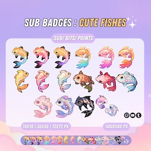 Sub Badges Cute Fishes for Subscribers - Twitch Sub Badges - Twitch Bit ...