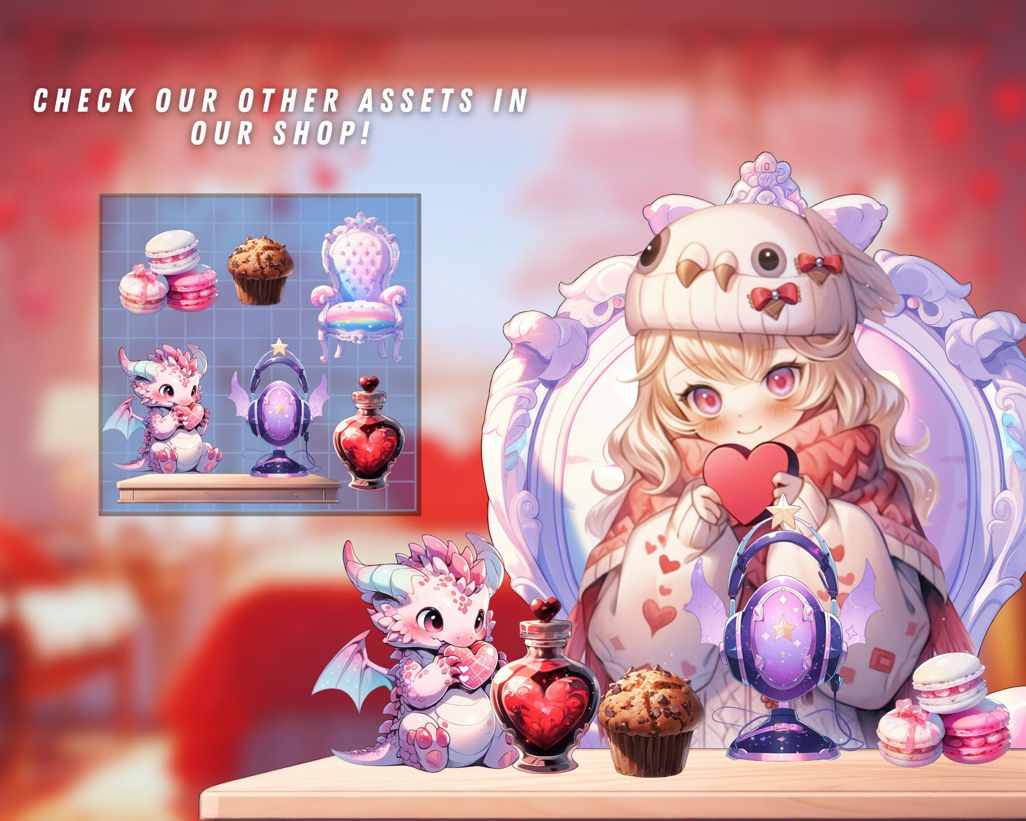 5x Kawaii Baby Dragon Valentine Vtuber Assets Fantasy Pets Anime ...