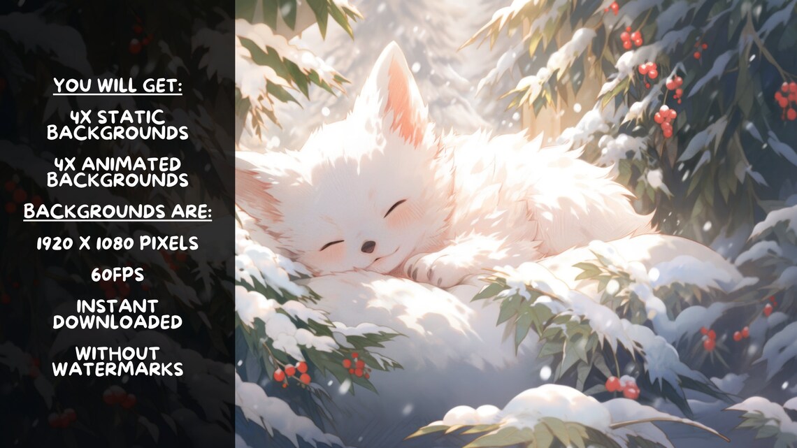 4x Cute Snow Fox Streaming Backgrounds Vtuber Overlay Twitch Starting ...