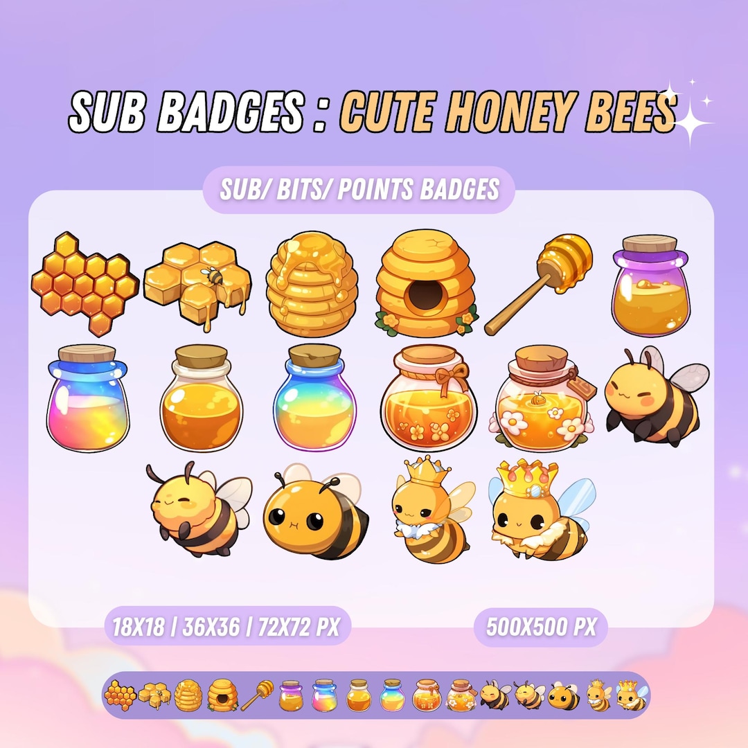 Cute Honey Bees Badges for Twitch Subscribers - Twitch Sub Badges ...