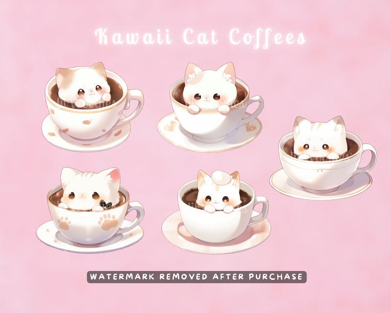 5x Kawaii Cat Coffee | Pngtuber | Transparent | Cute | Vtuber Assets ...