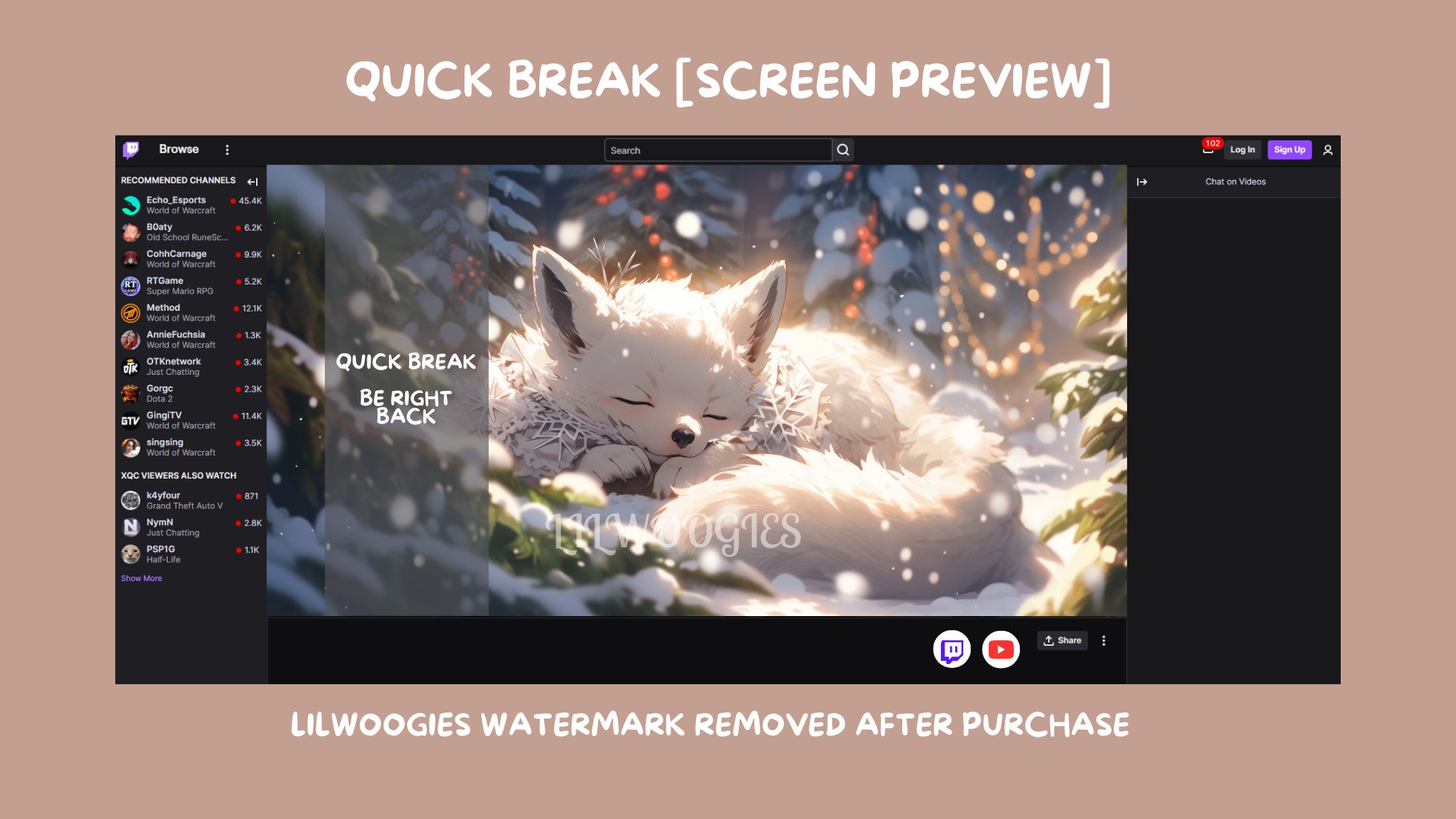 4x Cute Snow Fox Streaming Backgrounds Vtuber Overlay Twitch Starting ...
