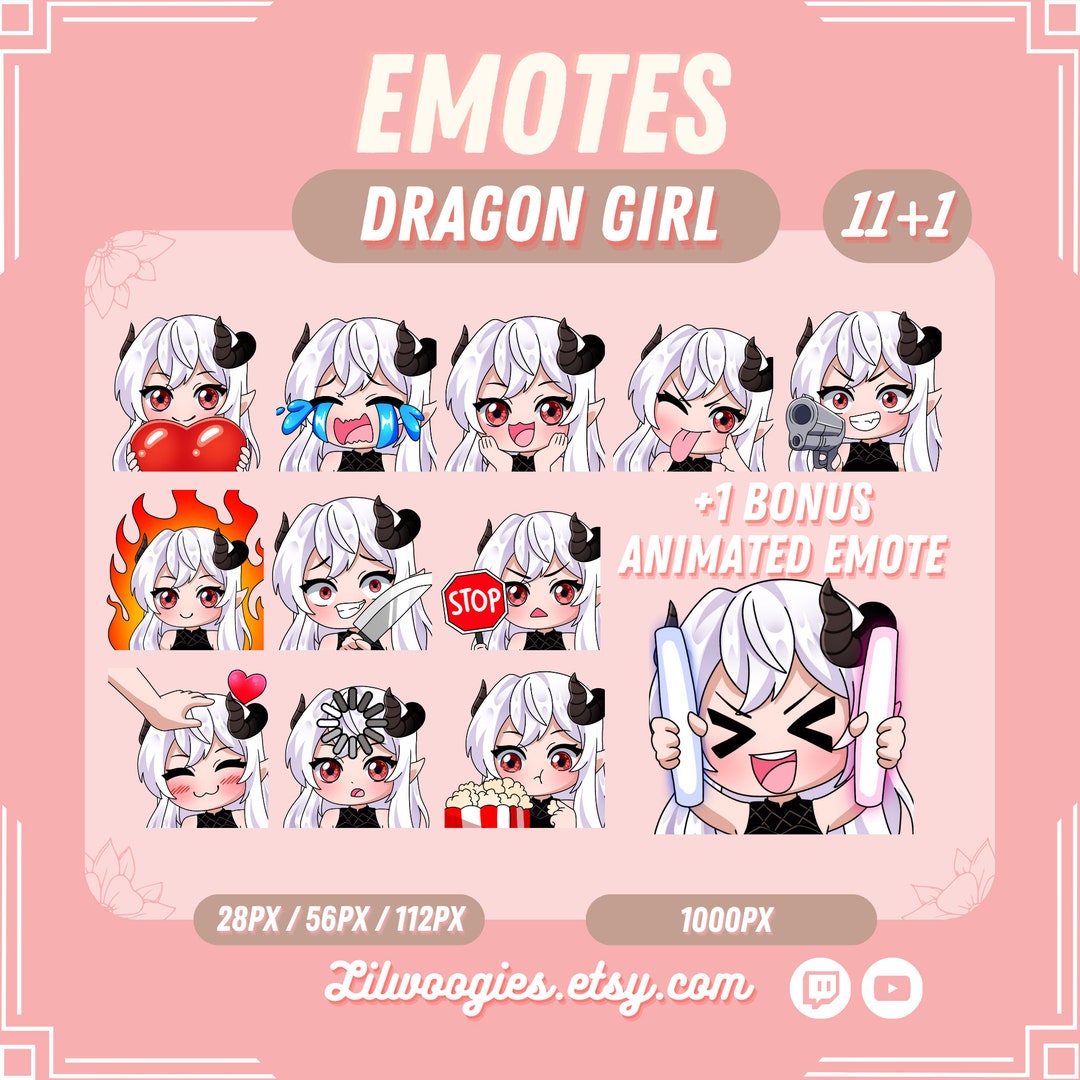 Dragon Girl Twitch Emotes, Twitch Sub Emotes, Anime Girl Emotes, Cute ...