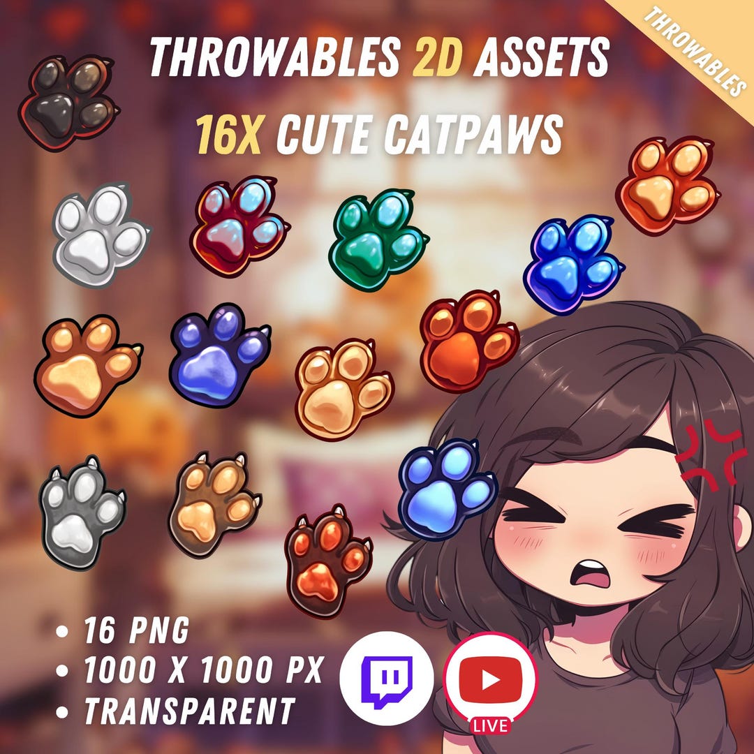Bundle of Throwable Cute Cat Paws Assets 16x | Transparent | Kawaii ...