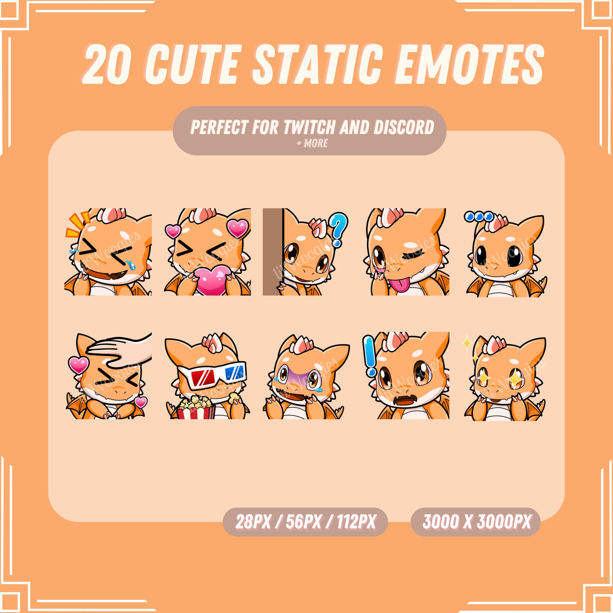 21 Orange Baby Dragon Twitch Emotes, Twitch Sub Emotes, Chibi Emotes ...
