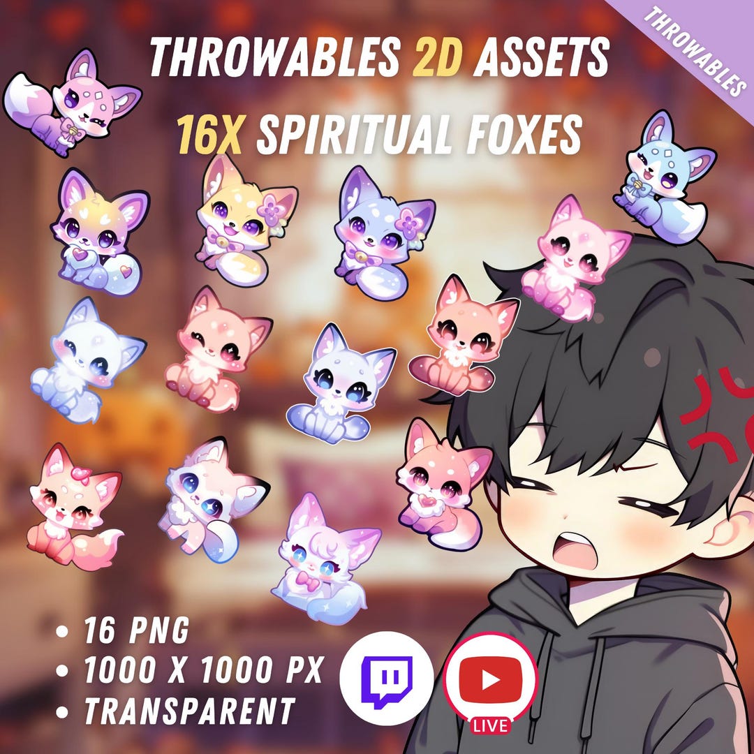 Bundle of Throwable Cute Foxes Assets 16x | Transparent | Kawaii | 2D Digital Assets | Digital ...