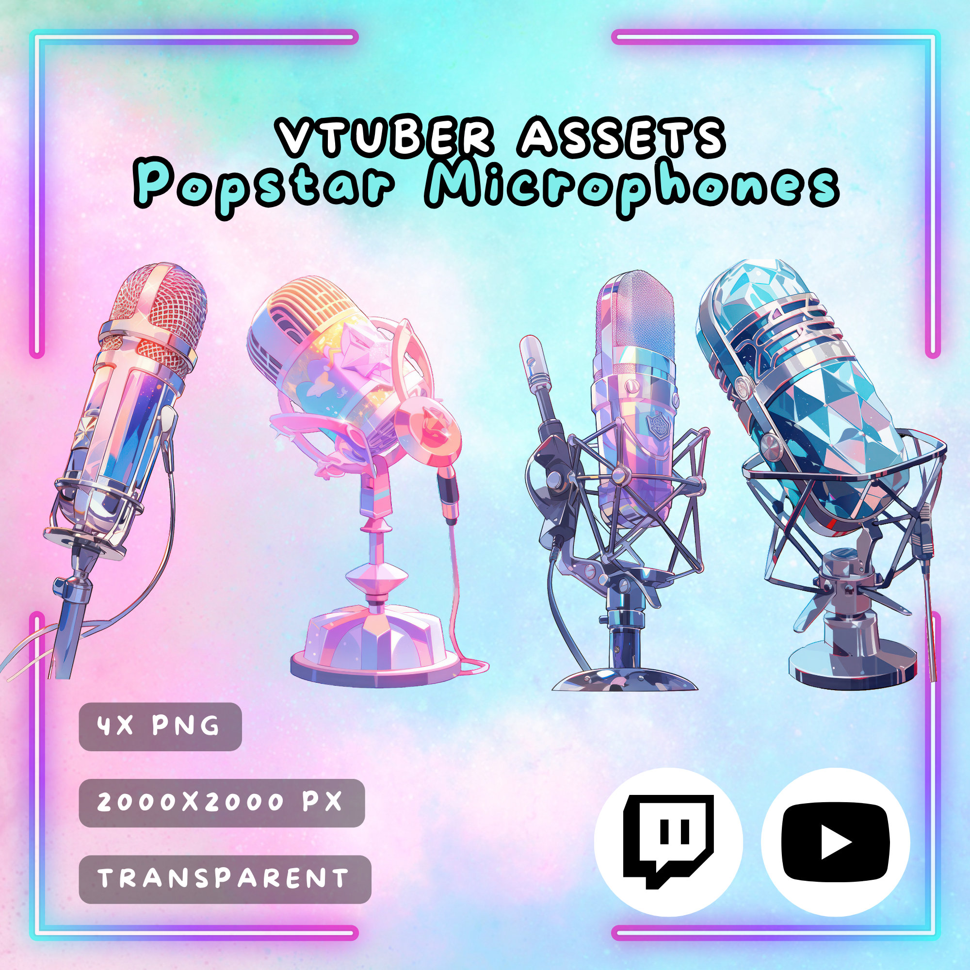4x Vtuber Microphones Popstar Cute Kawaii Pink Glossy Digital Assets ...