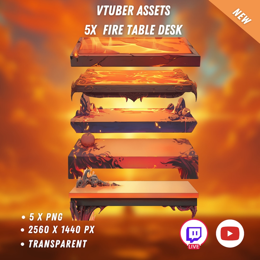 Vtuber Fire Table Desks 5x | Pngtuber | Transparent Props | Cute ...