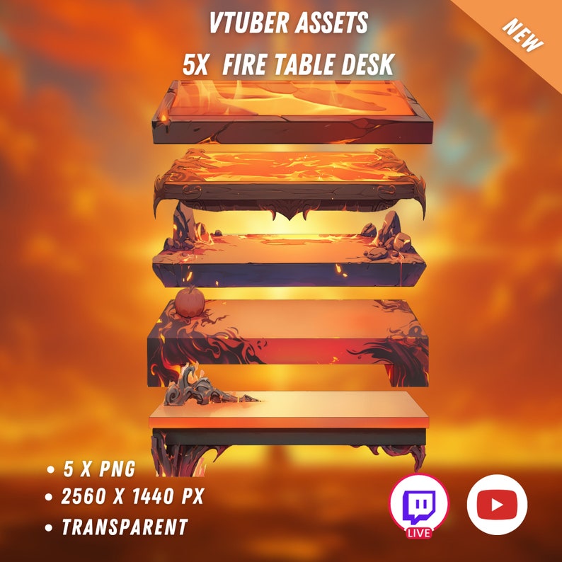 Vtuber Fire Table Desks 5x Pngtuber Transparent Props Cute Assets Stand ...
