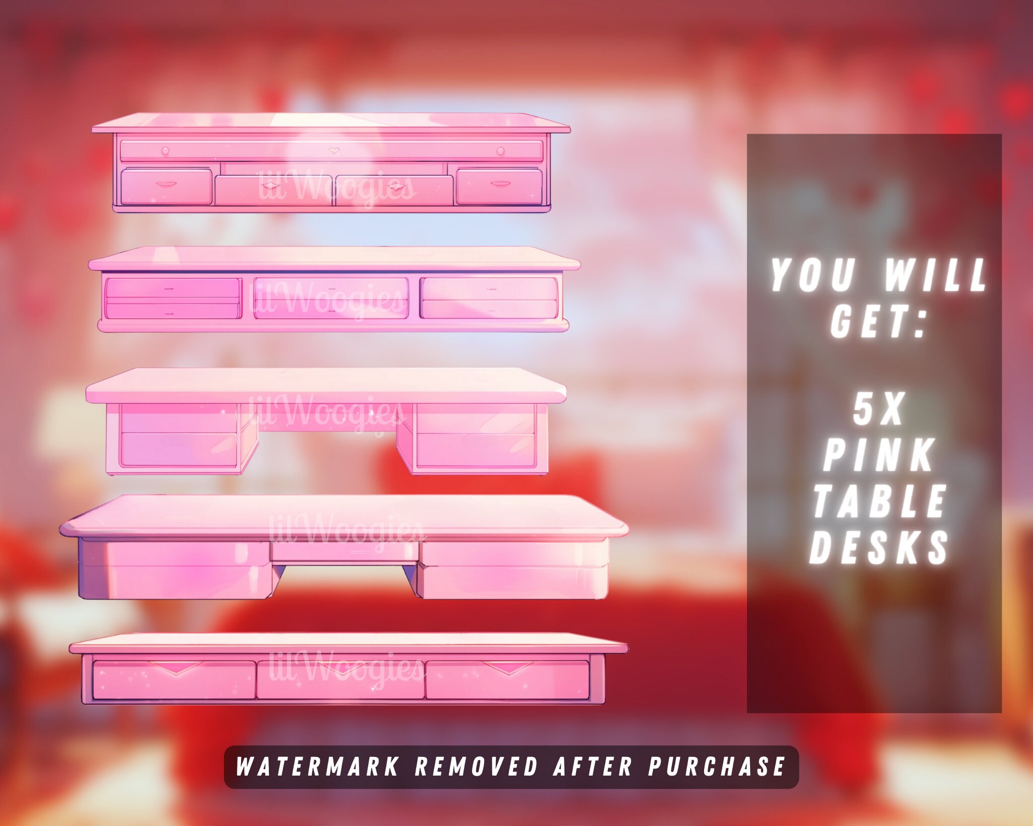 Vtuber Pink Table Desks 5x Pngtuber Transparent Props Cute Assets Stand ...