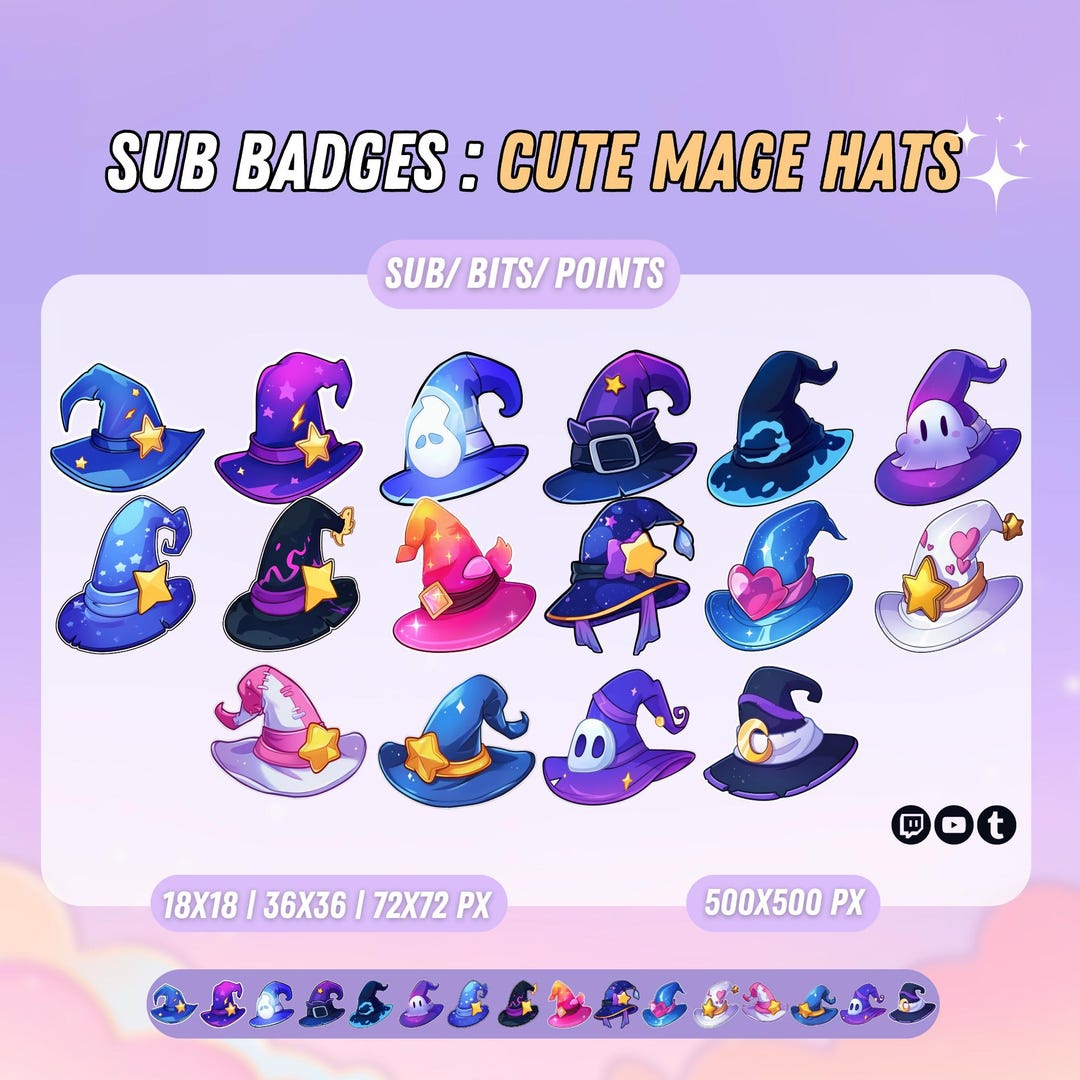 Cute Mage Hats Badges for Twitch Subscribers - Twitch Sub Badges ...