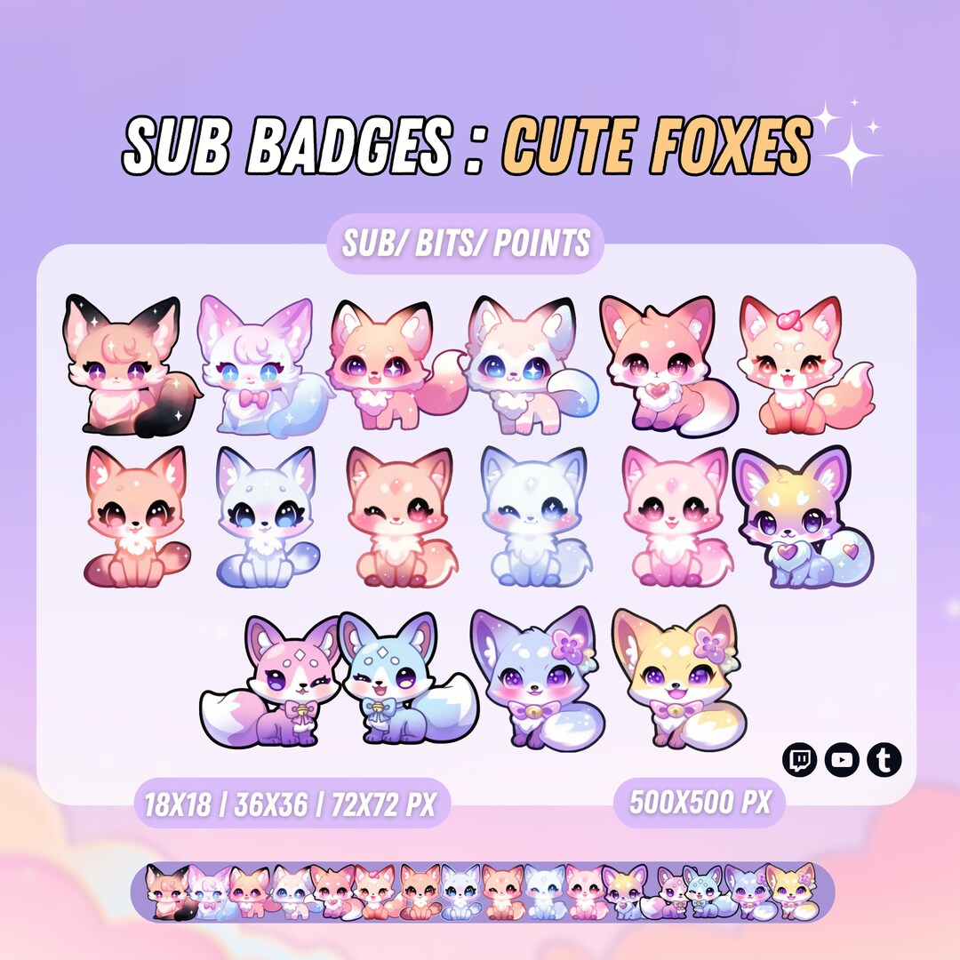 Sub Badges Cute Foxes , Twitch Bit Badges, Sub Badges for Twitch ...