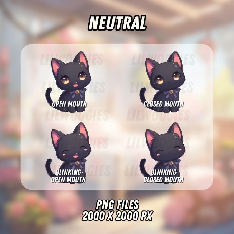 Cute Black Cat Pngtuber With Emotes | Kawaii | Premade PNG Tuber Set ...